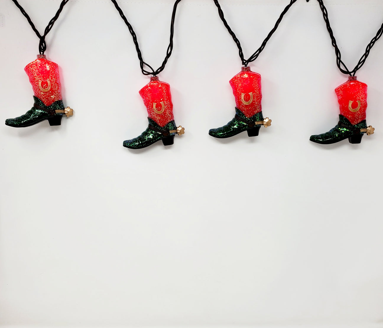 10 Lights Glittered Cowboy Boot Light Set Red/Green Glitter – More Than ...