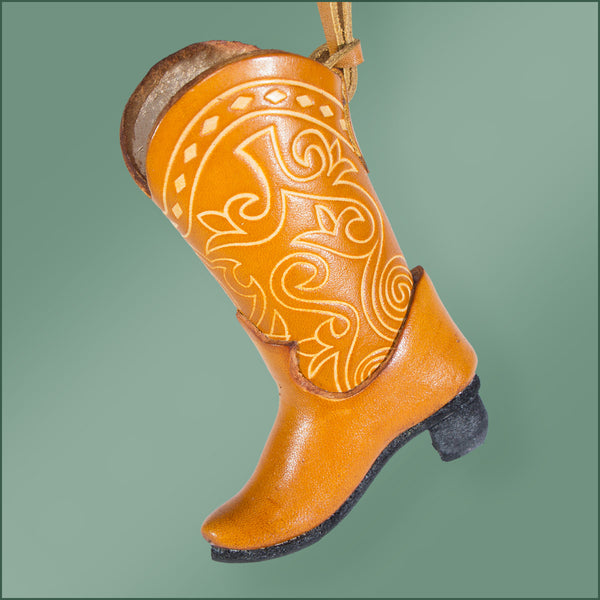 Genuine Leather Hand Tooled Wester Cowboy Boot Tree Ornament -Tan ...