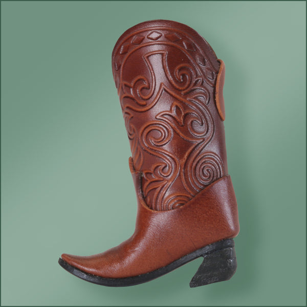 Genuine Leather Hand Tooled Cowboy Boot Tree Ornament- Dark Brown ...